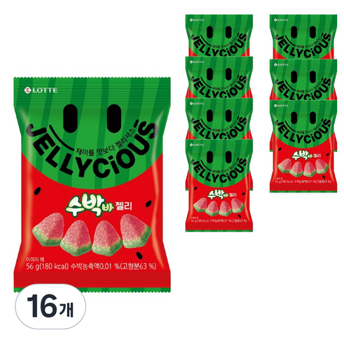'롯데웰푸드 젤리셔스 수박바, 56g, 16개' 최저가 검색, 최저가 10,470원 - 할인 알림