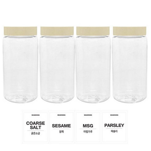홈앤라이프 투명원형 PET 양념통 350ml 세트, 1세트, 양념통 4p + 미색캡 4p + 스티커 4p(굵은소금 + 참깨 + 마법가루 + 파슬리) - 가격 변동 추적 ...