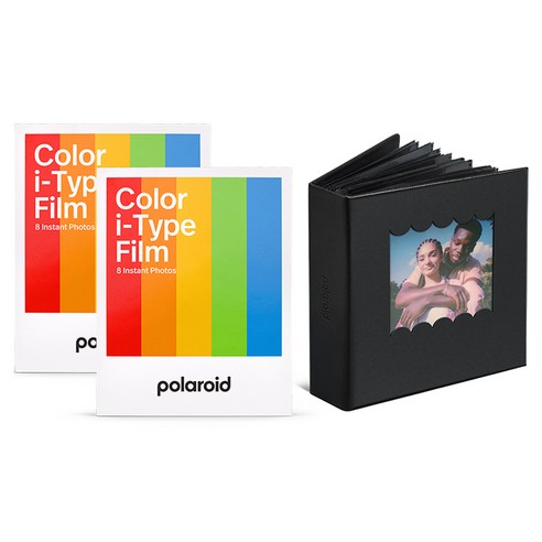 폴라로이드 i Type 컬러 필름 2팩 x 8p + 스캘롭 포토 앨범 스몰 블랙 40p 세트 - 일반/즉석필름 | 쿠팡