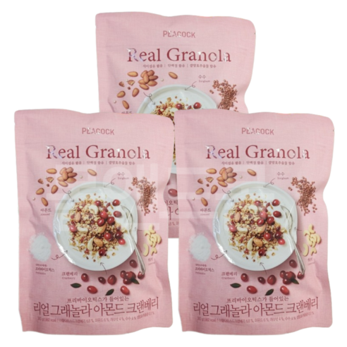 피코크 리얼 그래놀라 아몬드 크랜베리 380g, 380g, 3개 - 시리얼/바 | 쿠팡