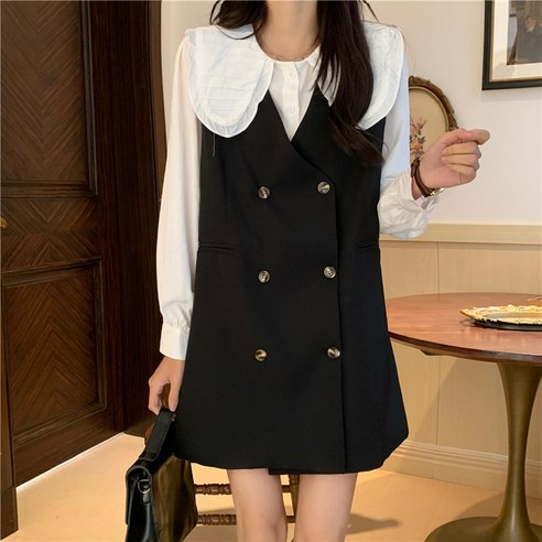 KORELAN정장 드레스 여성 봄 새로운 프랑스 틈새 디자인 더블 브레스트 슬림 허리 조끼 스커트 - 가격 변동 추적 그래프 - 역대가