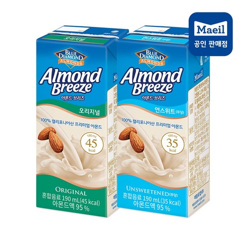 '매일 아몬드브리즈 오리지널 190ml 24팩 + 언스위트 190ml 24팩' 최저가 검색, 최저가 32,400원 - 할인 알림