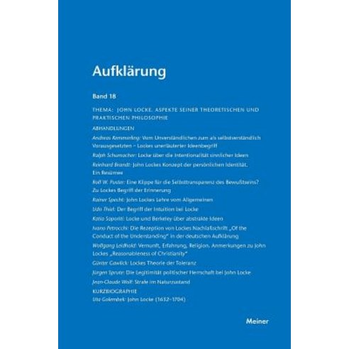 Aufklarung Band 18: John Locke. Aspekte Seiner Theoretischen Und ...