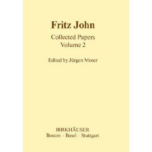 Fritz John: Collected Papers Volume 1 Hardcover, Birkhauser - 가격 변동 추적 ...
